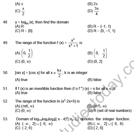 Jee Mathematics Relation And Functions Mcqs Set B With Answers 